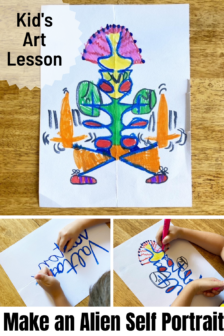 Alien Self Portraits Kids Art Lesson- Blue Susan Makes